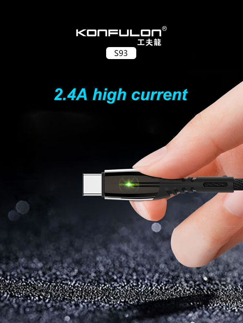 Konfulon S-93 1000mm Black/red 2.4a Zinc Alloy + Led Light Cables Usb ...