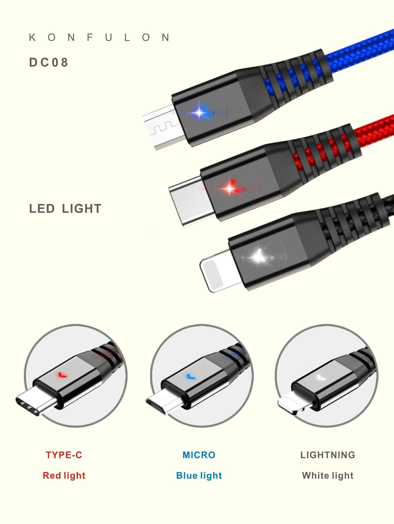 Konfulon 3 In 1 Charging Cable + Led Light Display - Buy China ...