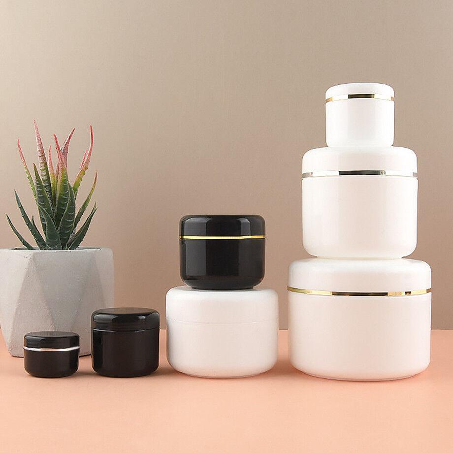 Round White Plastic Cosmetic Jar With Silver Line 10ml 20ml 30ml 50ml ...