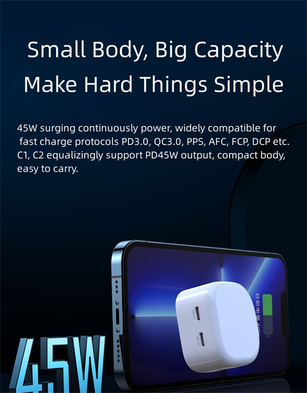 Luxury High-end High Quality Phone Charger 45w Dual Type C Adapter ...