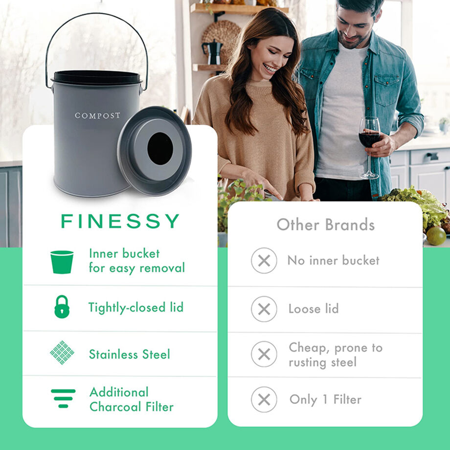 Custom Logo Kitchen Countertop Compost Bin With Lid Stainless Steel ...