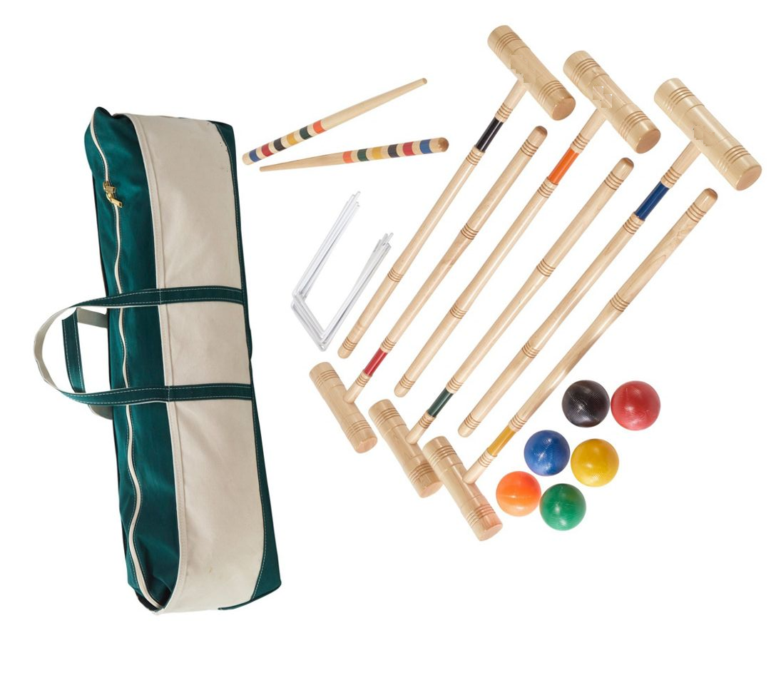 Wooden Croquet Set With Carrying Case Wooden Mallets Colored Balls ...