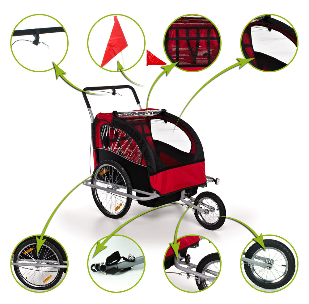 3-in-1 Durable Bike Trailer For Kids Detachable Metal Frame Kids Wagon ...