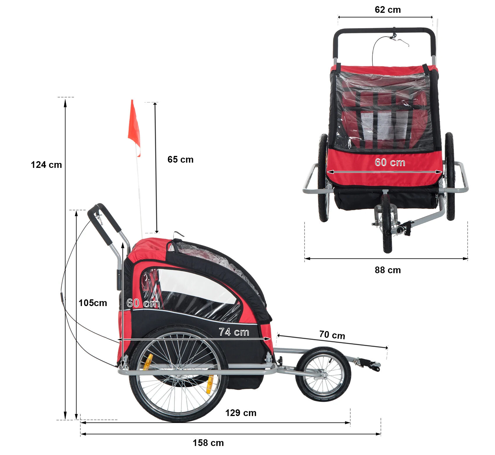 3-in-1 Durable Bike Trailer For Kids Detachable Metal Frame Kids Wagon ...