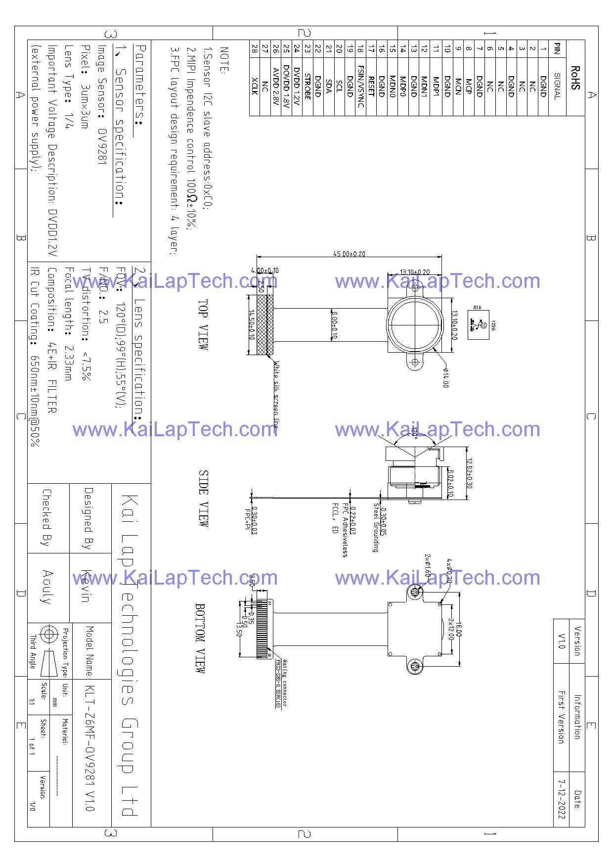 Klt-z6mf-ov9281 V1.0 1mp Ov9281 Globaler Verschluss Mipi-schnittstelle ...