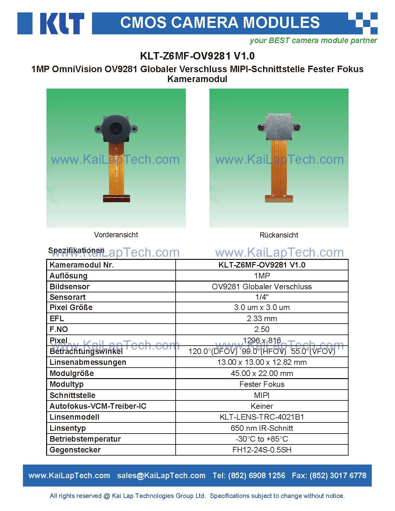 Klt-z6mf-ov9281 V1.0 1mp Ov9281 Globaler Verschluss Mipi-schnittstelle ...
