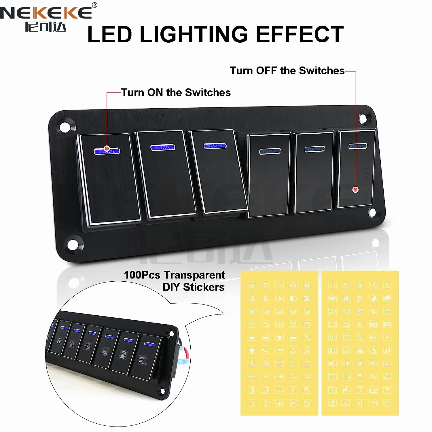 Dc 12v 24v 6 Gang Aluminum Alloy On Off Led Light Red Blue Green Light ...