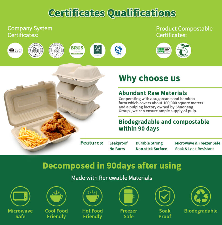 Bagasse Clamshell, Heavy-duty- Super Strong- Natural- Eco-friendly ...