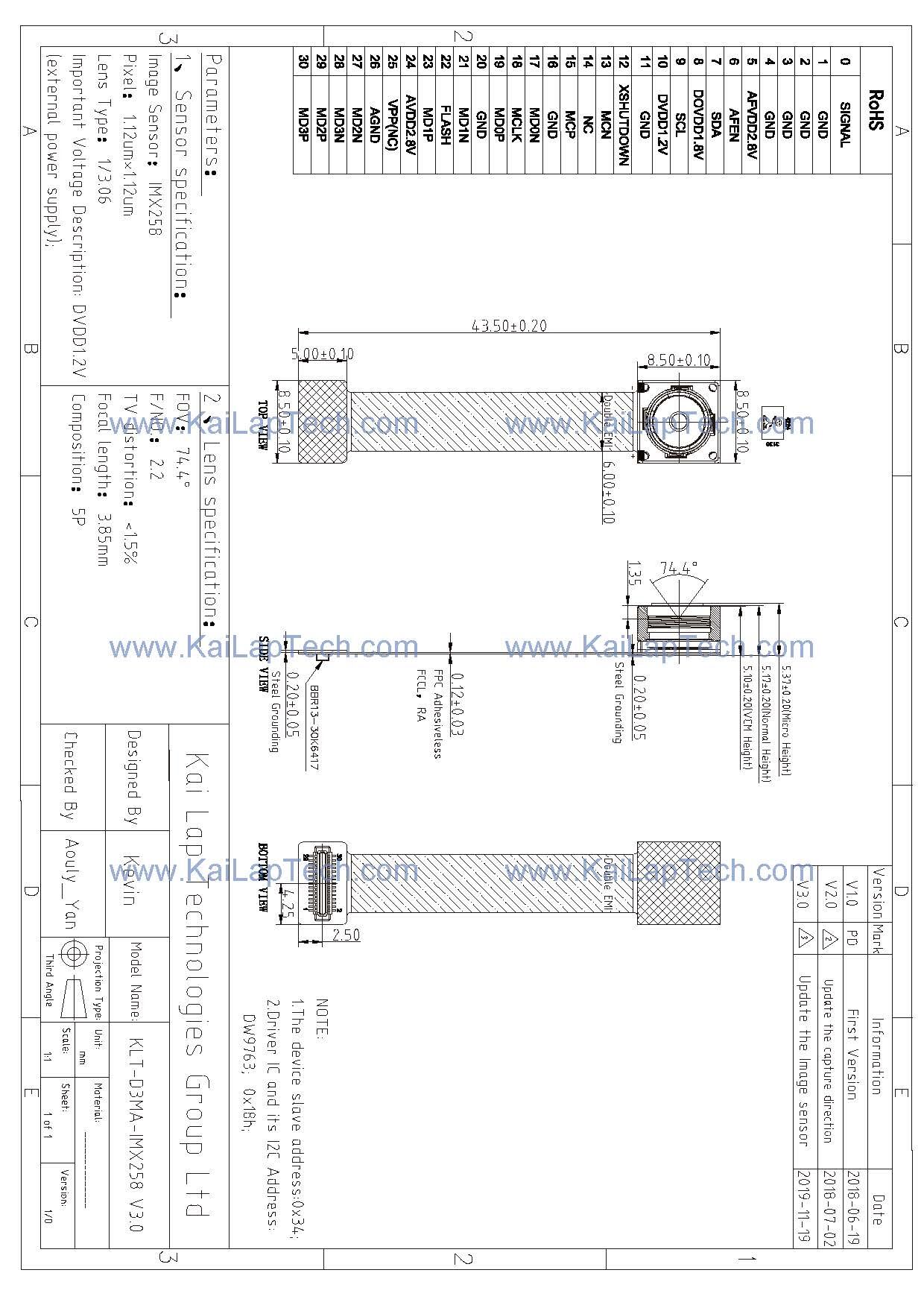 Buy Wholesale Hong Kong SAR Klt-d3ma-imx258 V3.0 13mp Imx258 Interface ...