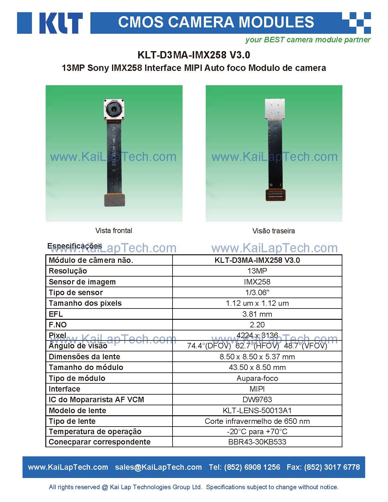 Buy Wholesale Hong Kong SAR Klt-d3ma-imx258 V3.0 13mp Imx258 Interface ...