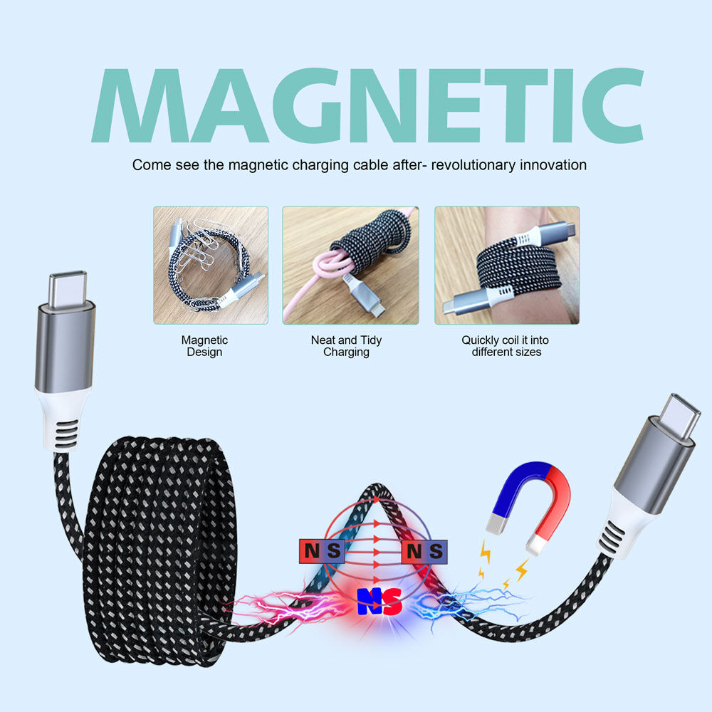 60w Magnetic Charging Usb C Cable 3.3ft Type C Fast Charging Cord Nylon ...