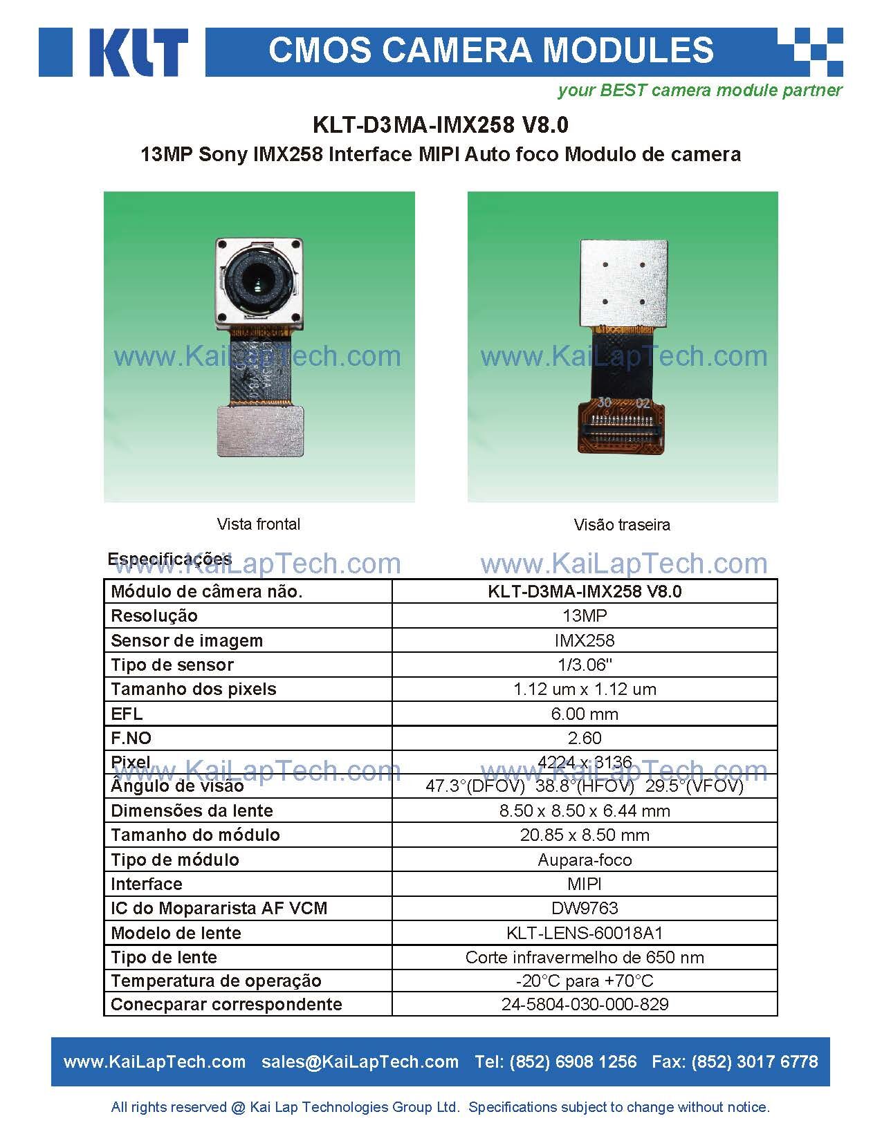 Klt-d3ma-imx258 V8.0 13mp Imx258 Interface Mipi Auto Foco Modulo De ...