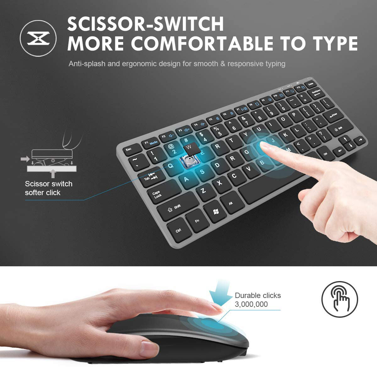 Bluetooth Wireless Keyboard And Mouse Combo Ultra Thin Portable Multi