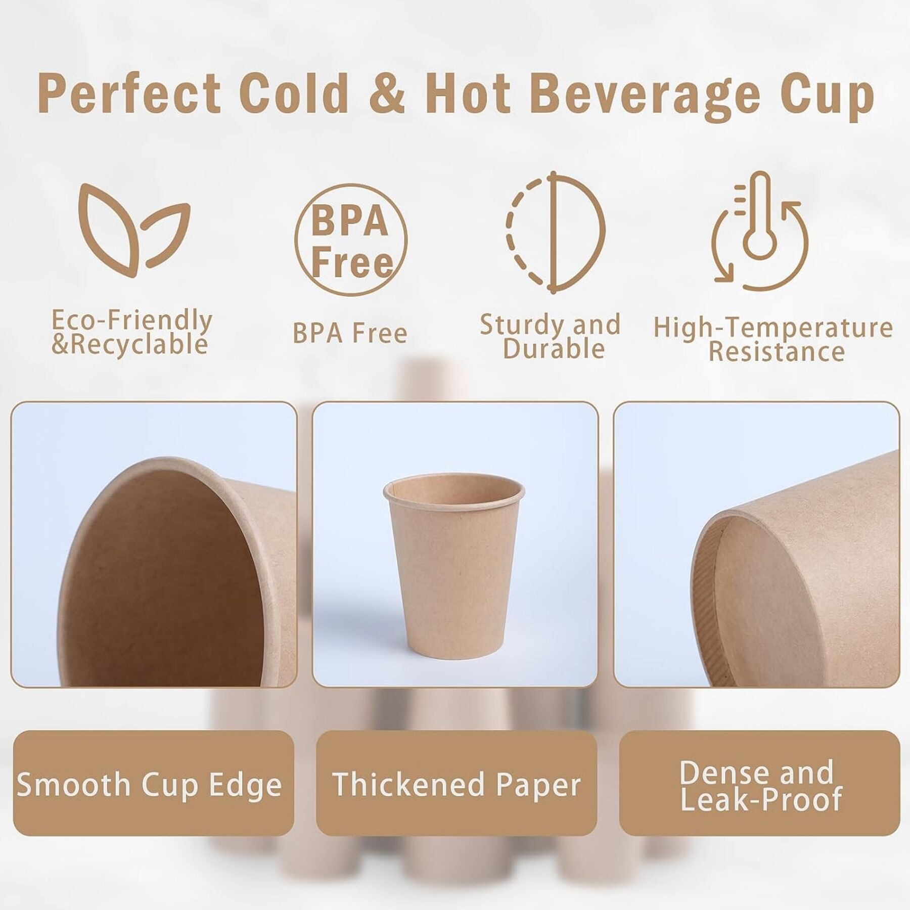 Disposable Paper Coffee Cups For Hot Cold Beverage 8 Oz Kraft Paper ...