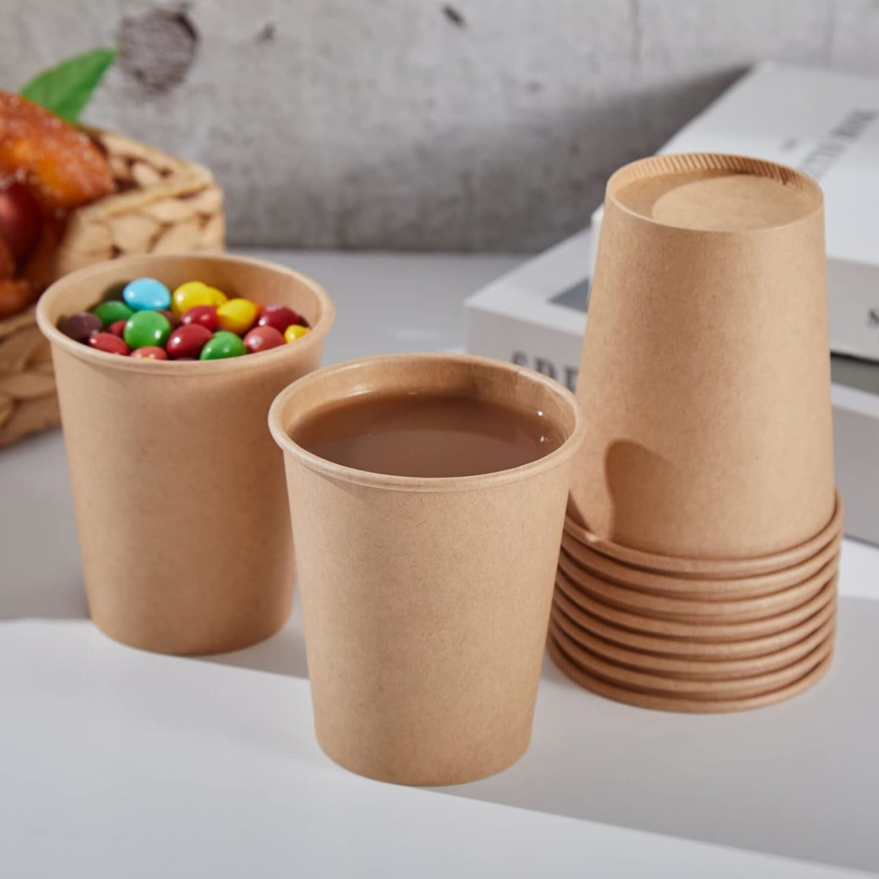 Disposable Paper Coffee Cups For Hot Cold Beverage 8 Oz Kraft Paper ...