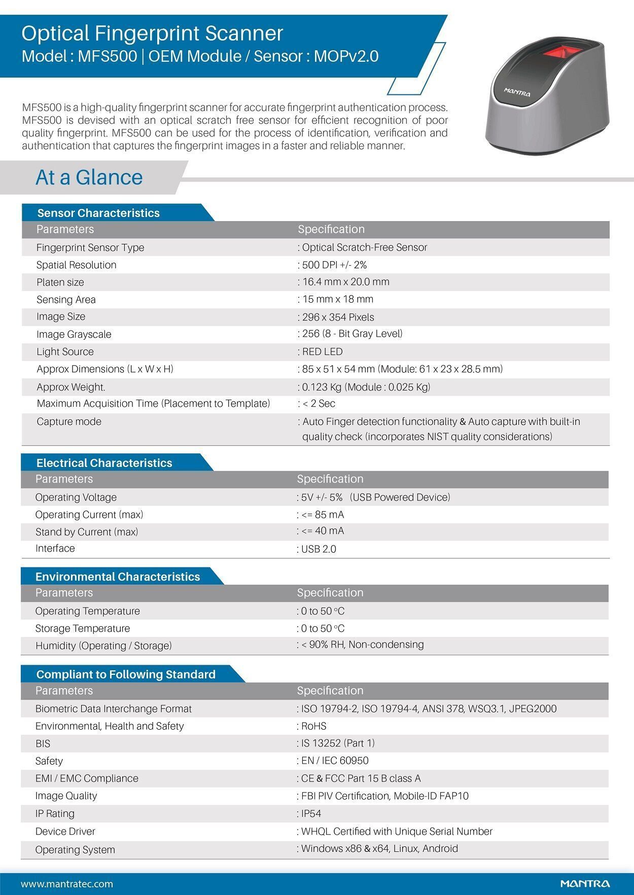 Bulk Buy India Wholesale Mantra Mfs 500 |optical Fingerprint Scanner ...
