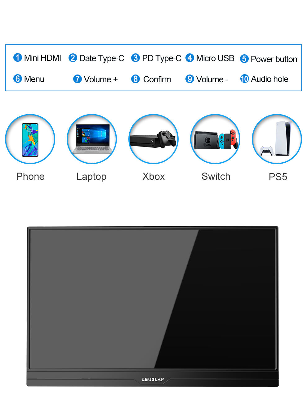 Zeuslap 60hz 15.6 Fhd Ips Travel Pc Lcd Display Portable Monitor ...
