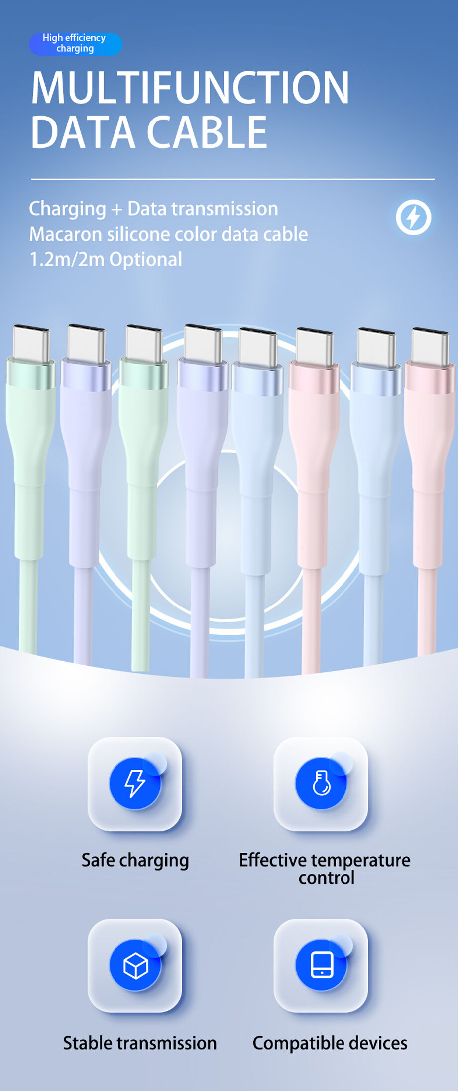 Fresh Design 60w Macaron Silicone Color Data Cable 2m Type C Data Cable ...