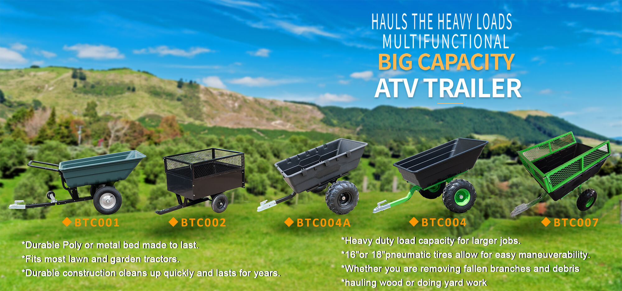 2 Wheel Tractor Atv Wagon Farm Garden Atv Dump Trailer Large Capacity ...