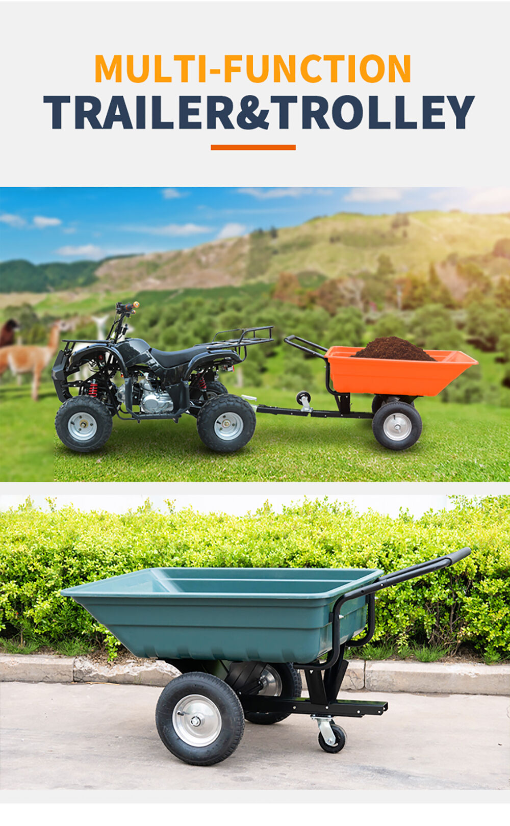 2 Wheel Tractor Atv Wagon Farm Garden Atv Dump Trailer Large Capacity ...