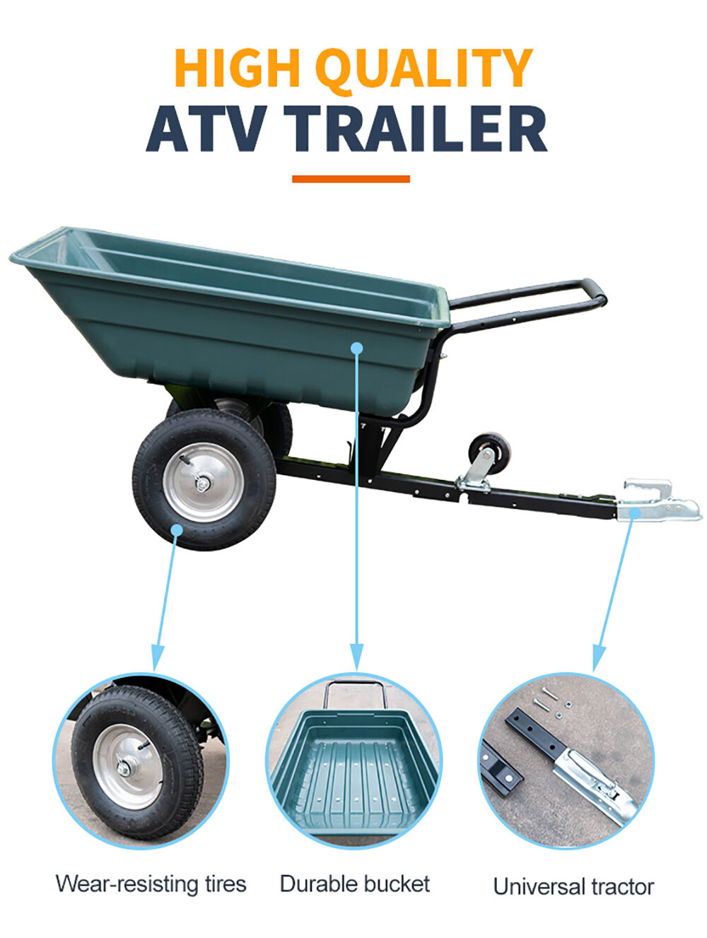 Best Price Heavy Duty Atv Trailer Towed Dump Atv Wagon Wheel Utility ...