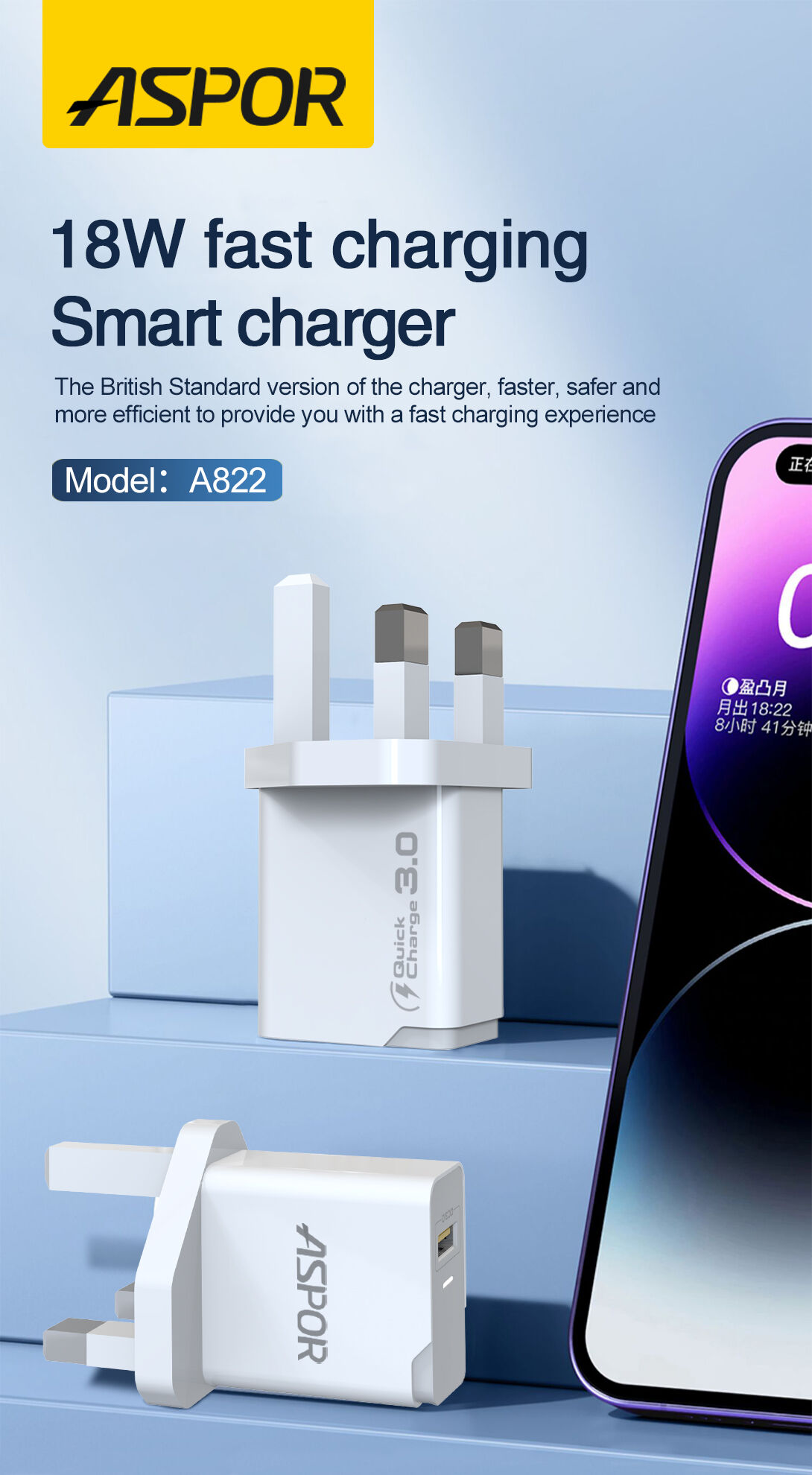 Buy Wholesale China Aspor 18w Qc 3.0 Usb Wall Travel Charger Adapter ...