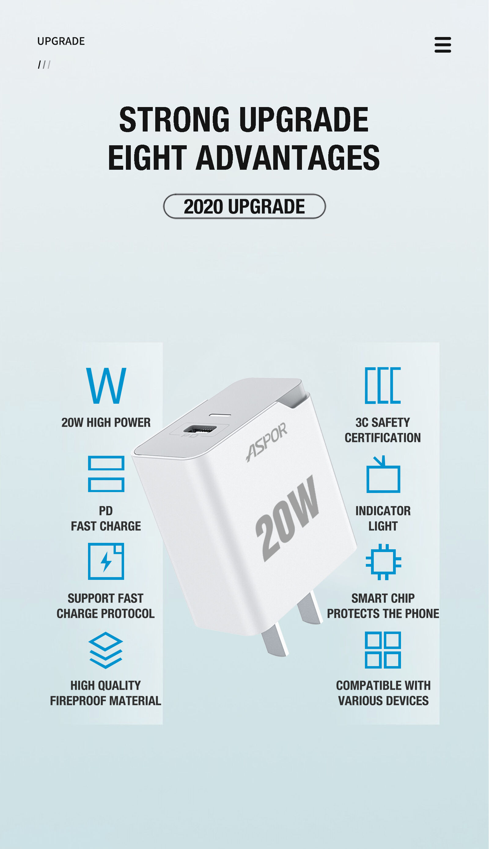 Buy Wholesale China Aspor A825 Us/uk/eu Plug Travel Charger Wall Charger 20w Usb-c Power Adapter ...