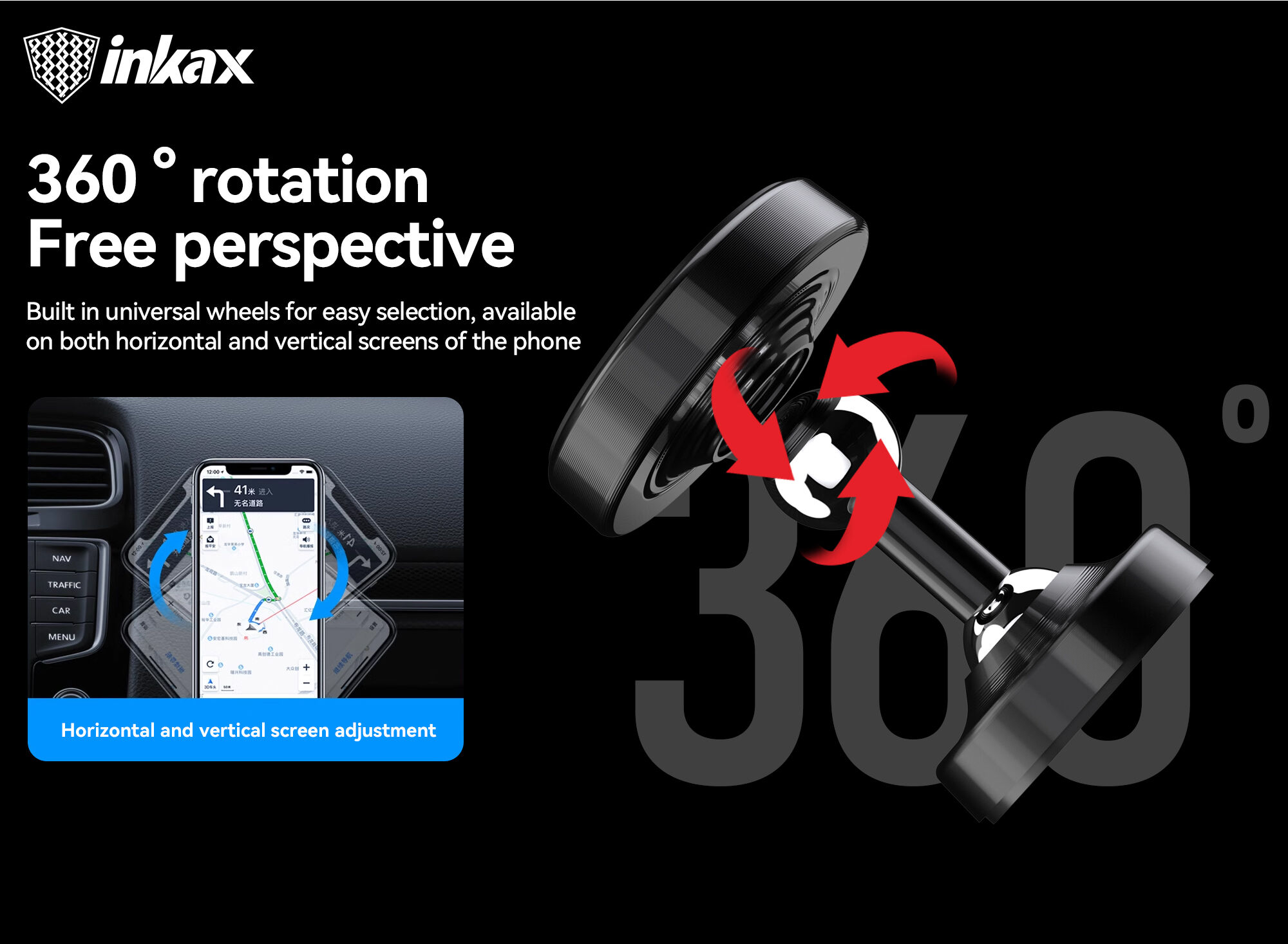 Buy Wholesale China Inkax Car Holder Magnetic Rotate 720° Metal ...