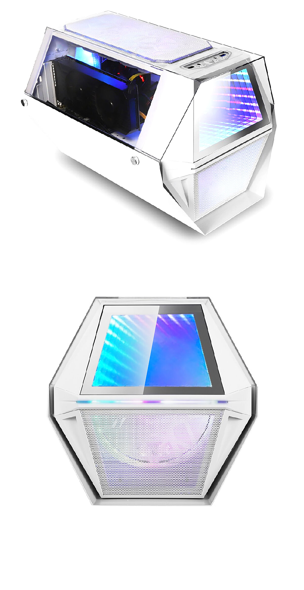 High End Gaming Hexagon Front Infinity Mirror Full Glass Mini Atx Matx ...