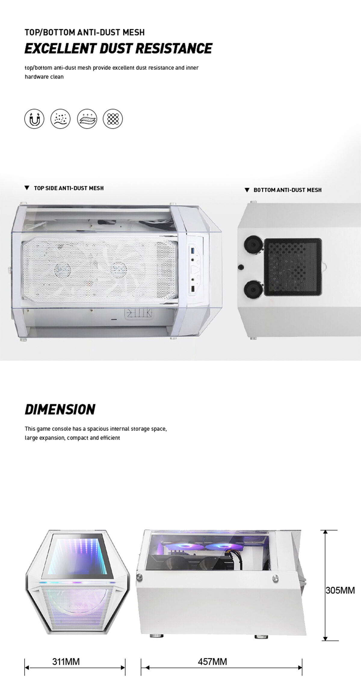 High End Gaming Hexagon Front Infinity Mirror Full Glass Mini Atx Matx ...