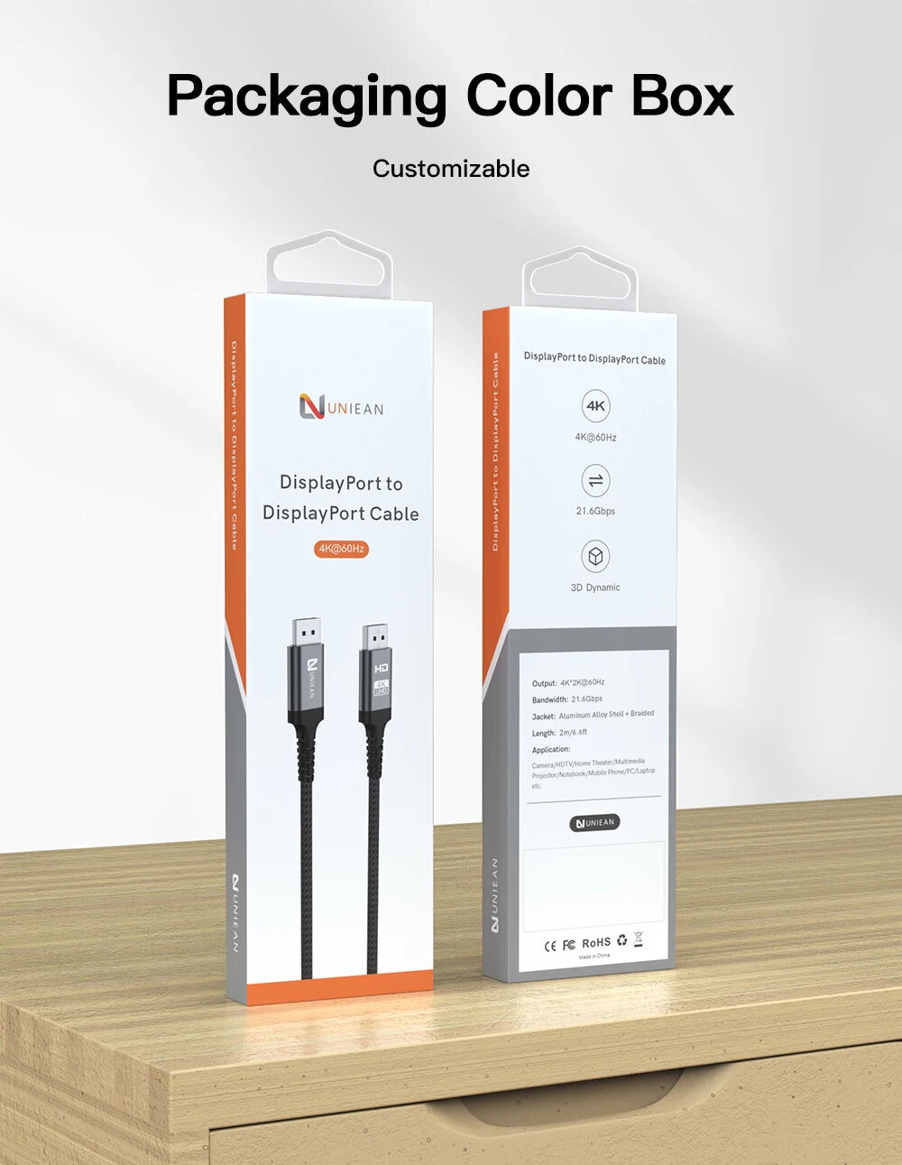 21.6gbps Dp Cable 1.2 4k@60hz Aluminum Shell Nylon Braided Displayport ...