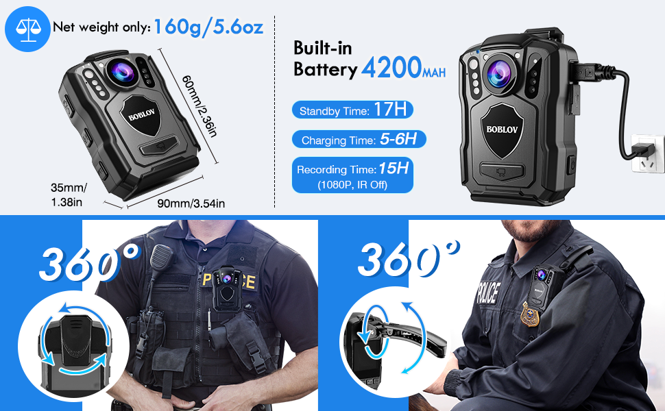 Boblov M5 2k 128gb Camcorder Body Cam 4200mah 15 Hours Video Record ...