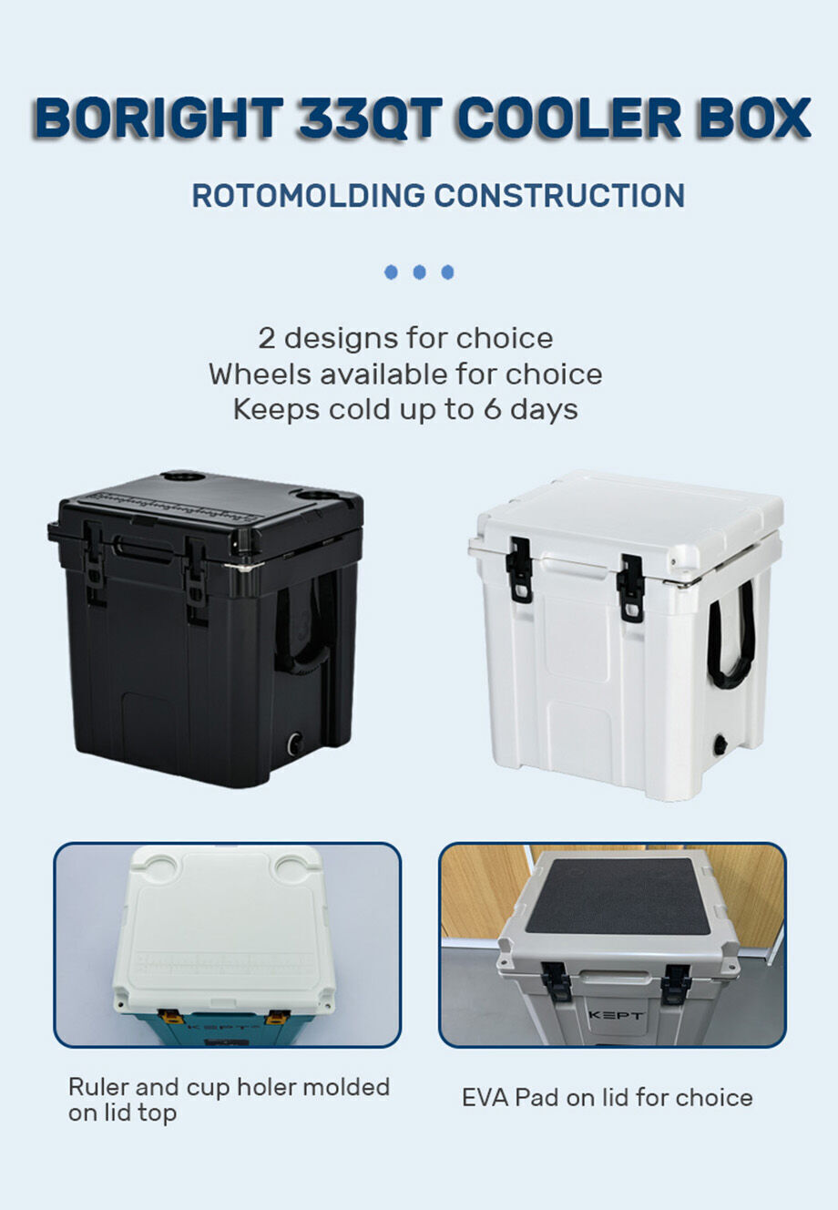 Insulated 33qt Lldpe Sky-blue Rotomolded Cooler Box Hard Ice Chest For ...