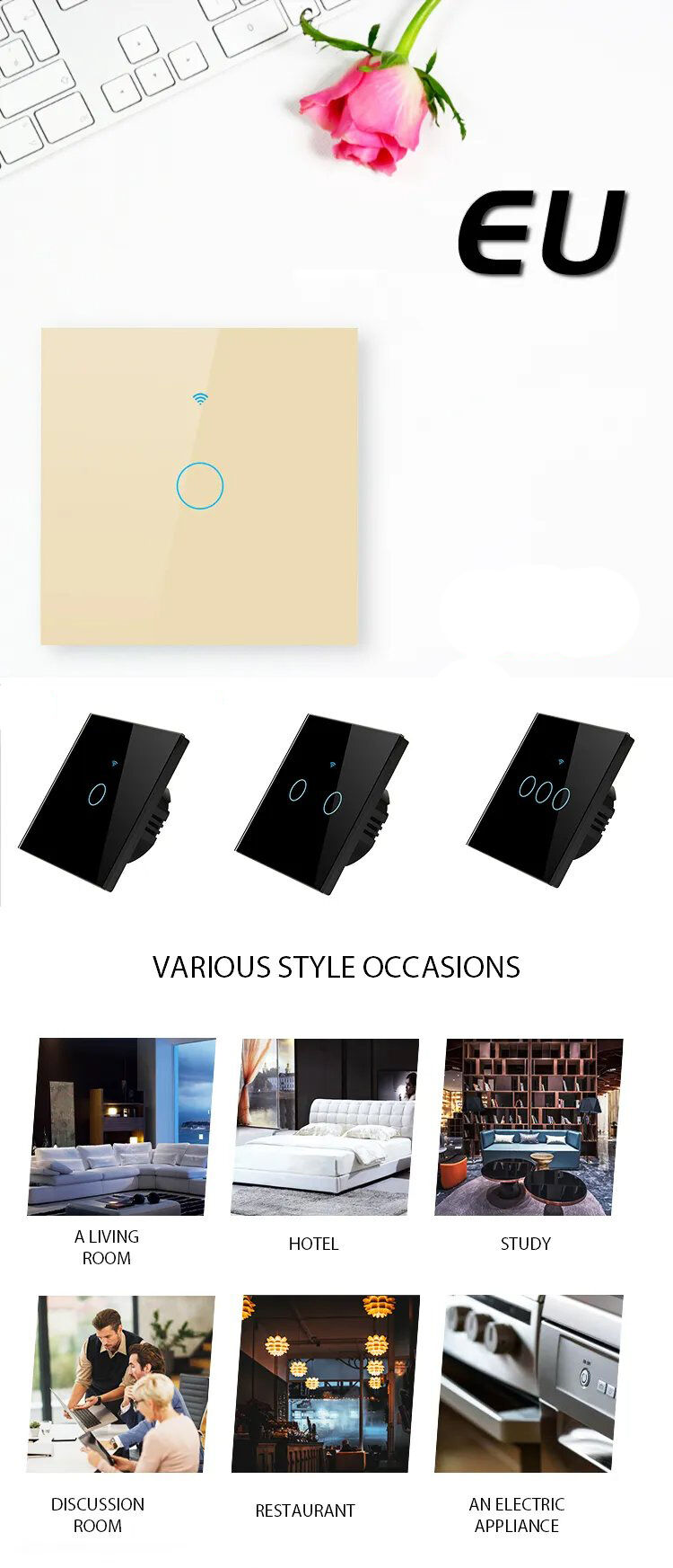 Wholesales Factory Price Wireless Touch Wall Switch Rf 433mhz Control ...