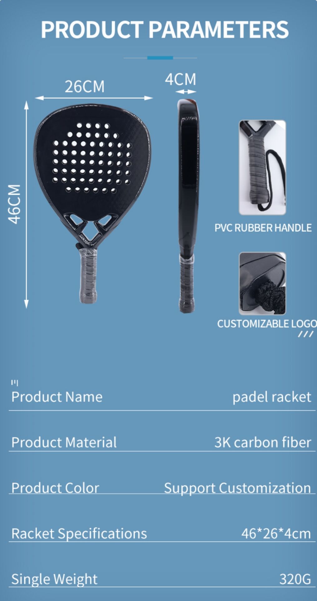 Buy Wholesale China Professional Customizaed Padel Racket 3k/12k/18k ...