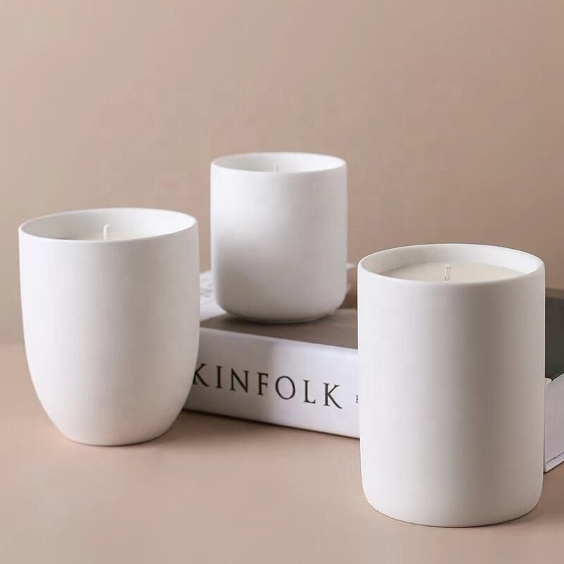 Fresh Light Green Gradient Color Glaze Ceramic Candle Jar With Wooden ...