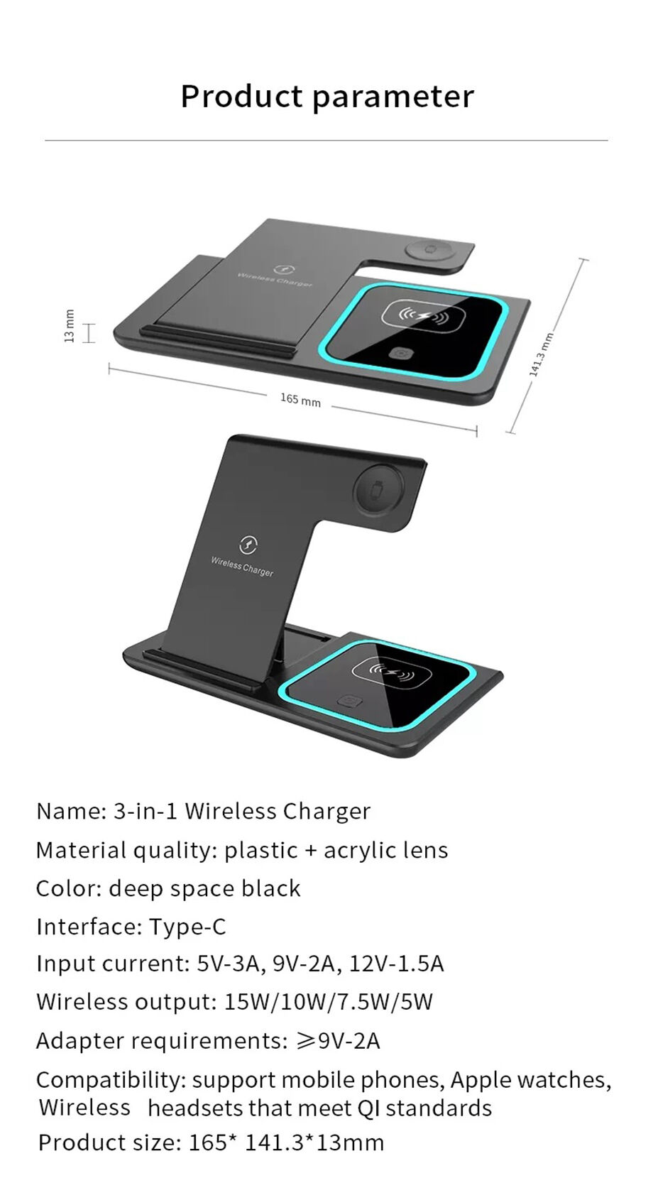 X455 Multifunctional Foldable 3 In 1 Wireless Charger 15w Fast Qi Wireless Charger Station ...