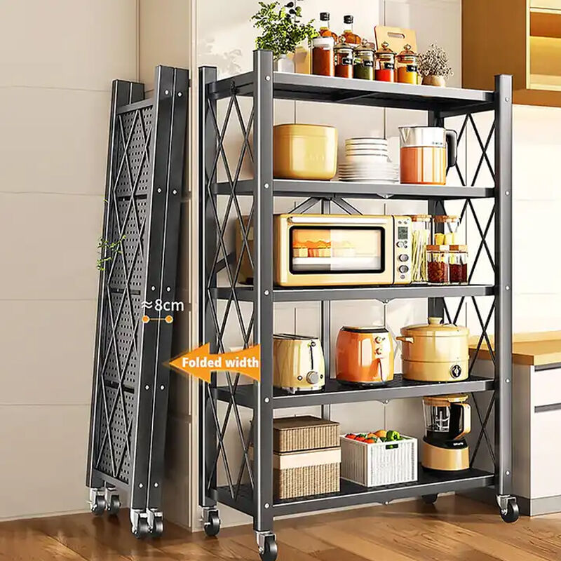 Collapsible Storage Rack Unit Metal Wheel Casters 5-layer Home Stand ...