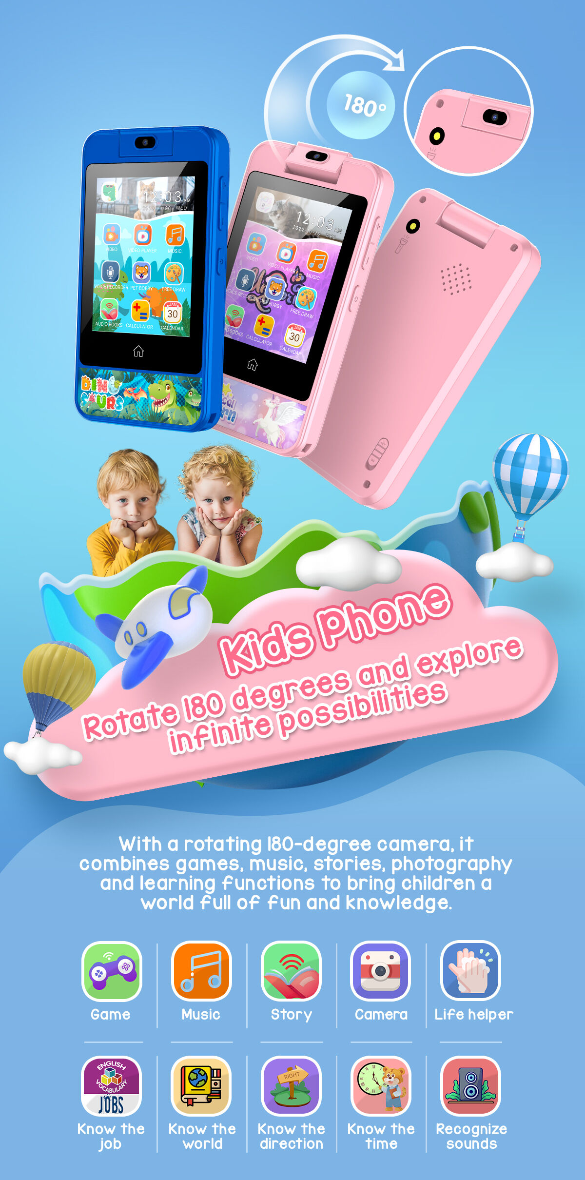 Xa33 Kids Touchscreen Mobile Phone, Dinosaur Toys Smart Phone For Kids ...