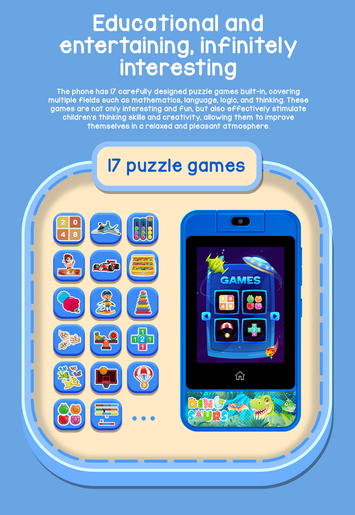Xa33 Kids Touchscreen Mobile Phone, Dinosaur Toys Smart Phone For Kids ...