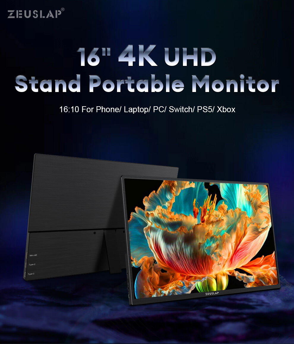 Zeuslap New 16 Inch Portable Gaming Monitor 4k Uhd 100%sgrb 103%ntsc ...