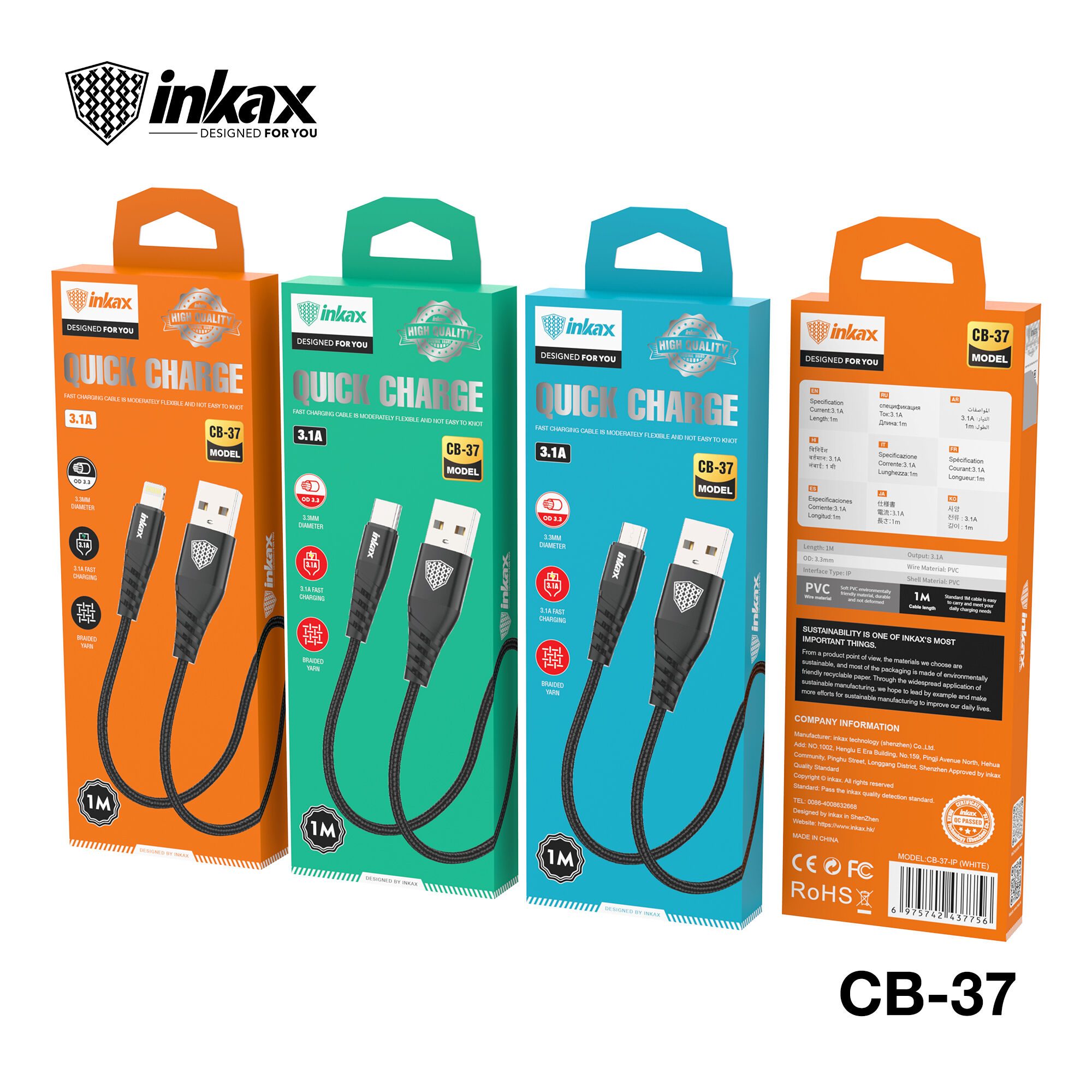 Buy Wholesale China Inkax 3.1a Fast Charge Usb Cable Braid Fast Charging Type C Android Date ...