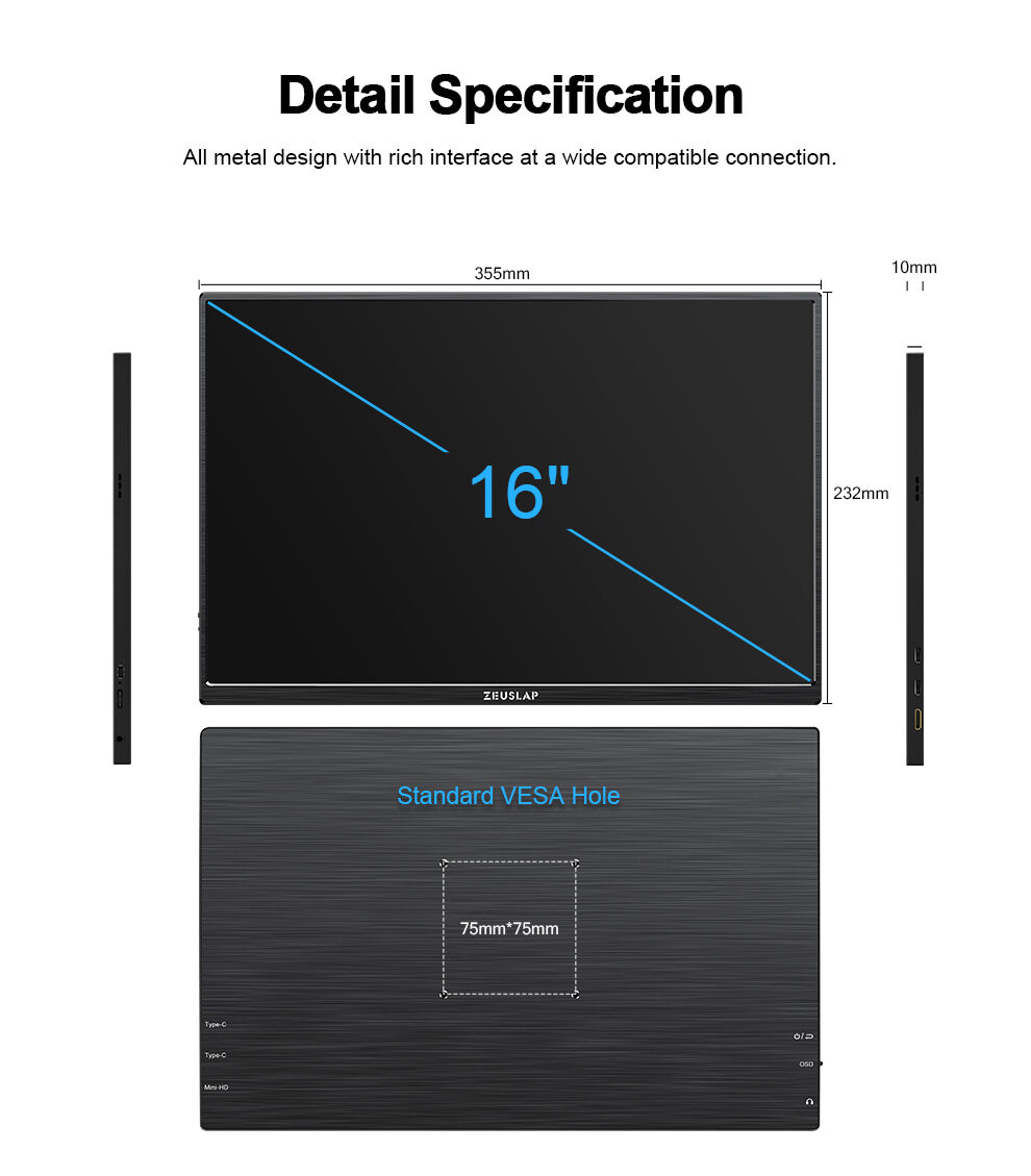 Factory Price 16 Inch Usb Type-c Ips A+ Fhd 120hz Portable Monitor ...