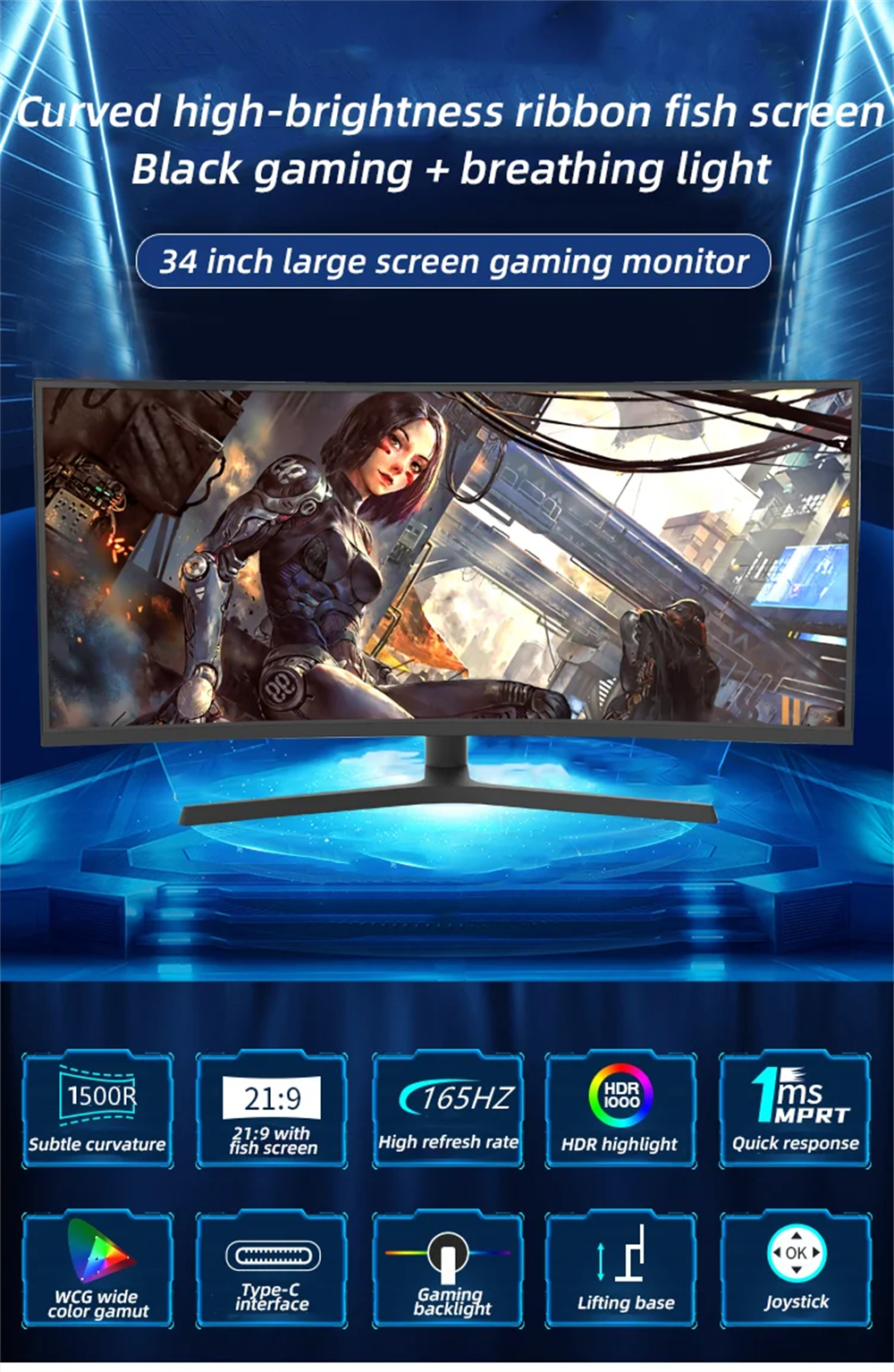Yunshen Computer Super Wide 34 Inch 4k Gaming Monitor 21 9 Screen Ratio ...