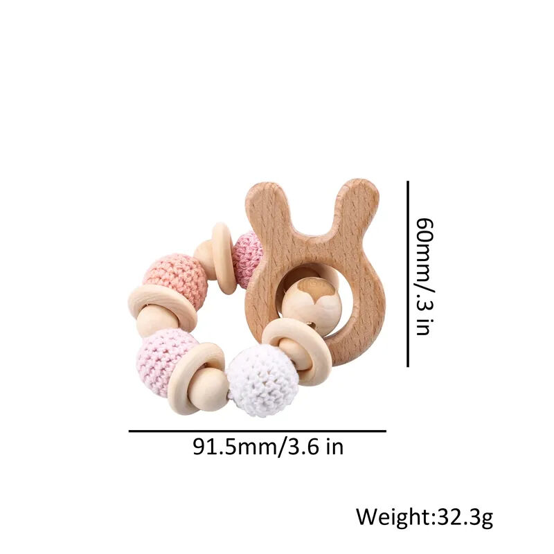 Cartoon Teether Animal Baby Bracelet Crochet Crafts Ring Engraved Beads ...