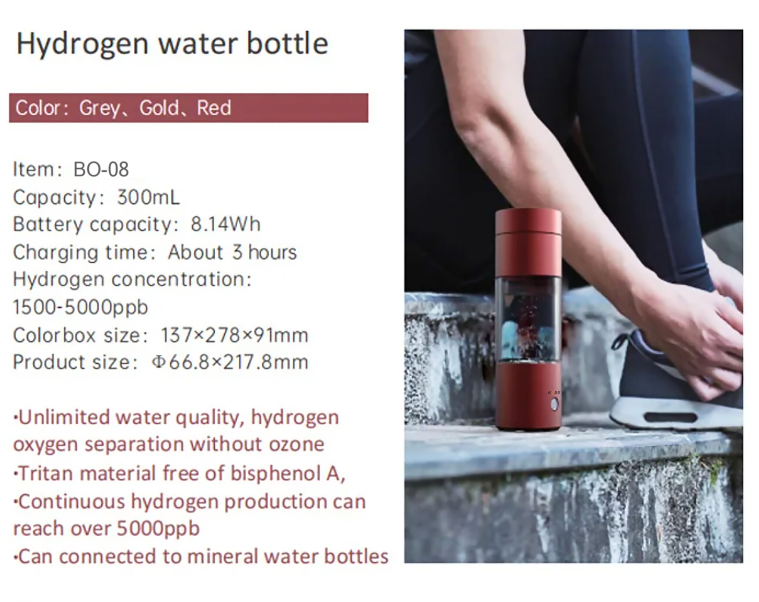 Custom Logo 300ml Usb Rechargeable Glass Hydrogen Water Bottle Camping ...