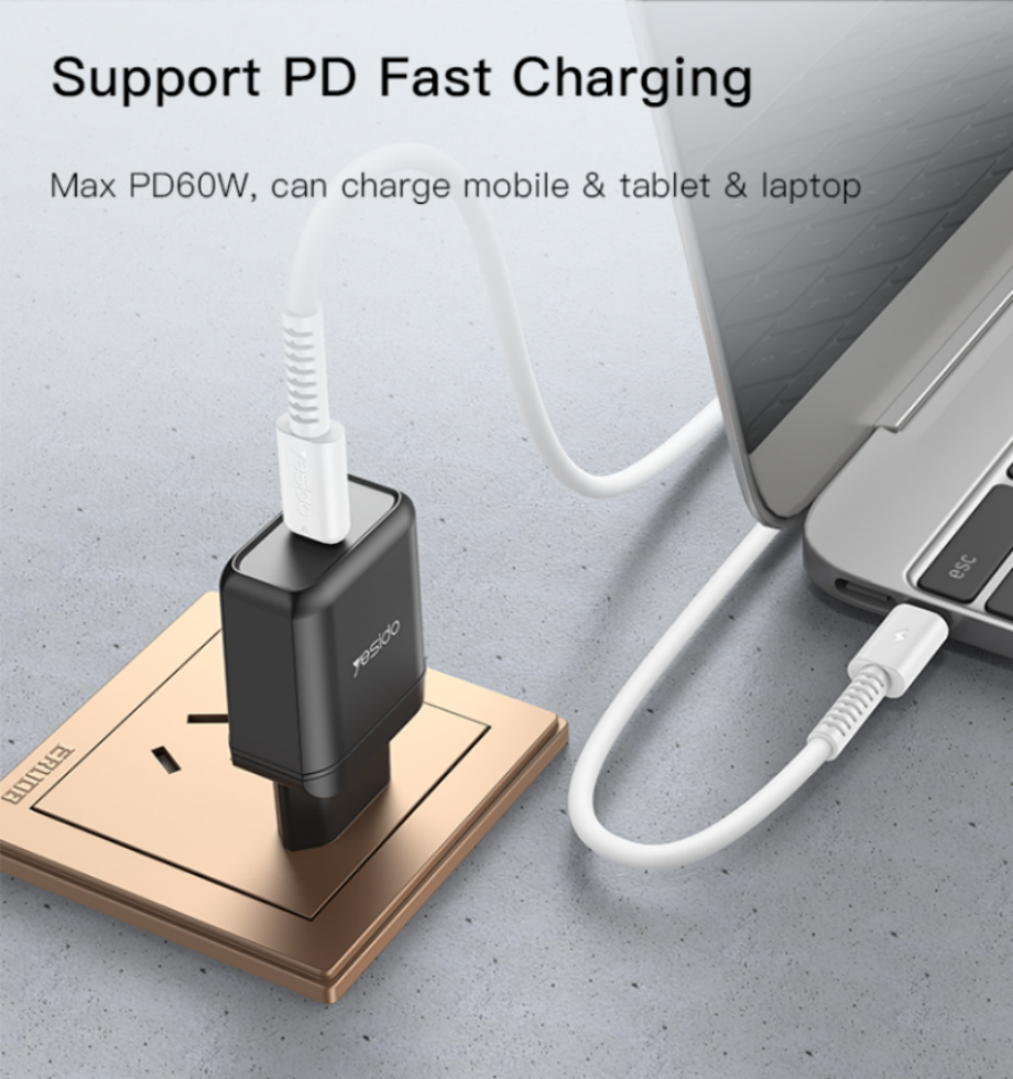 Yesido 1meter 60w Pvc Cable Type-c To Type-c Fast Charge Data Cable ...