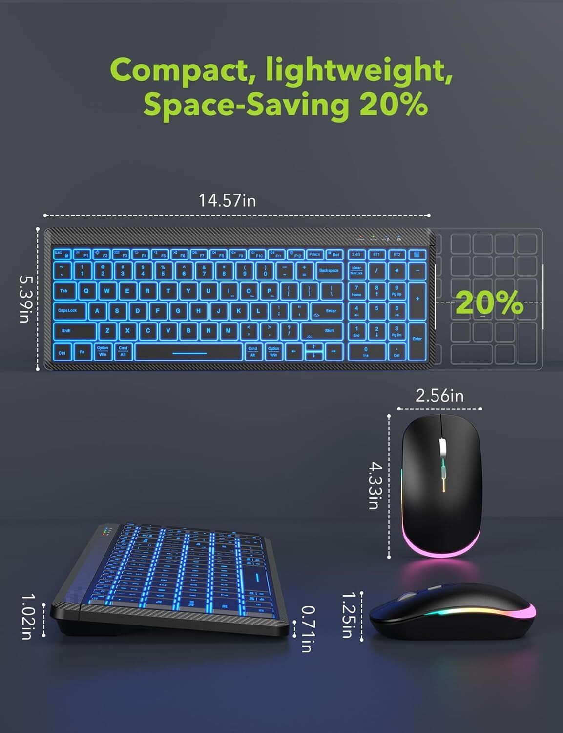 Wireless Keyboard And Mouse Backlits, Slim Portable Rechargeable Multi ...