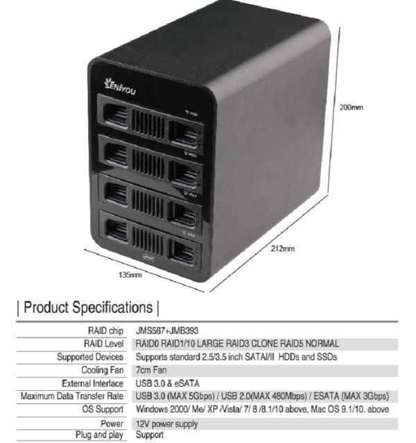 4 Bay Raid Hard Drive Enclosure With Clone Function, Usb 3.0/usb C And ...