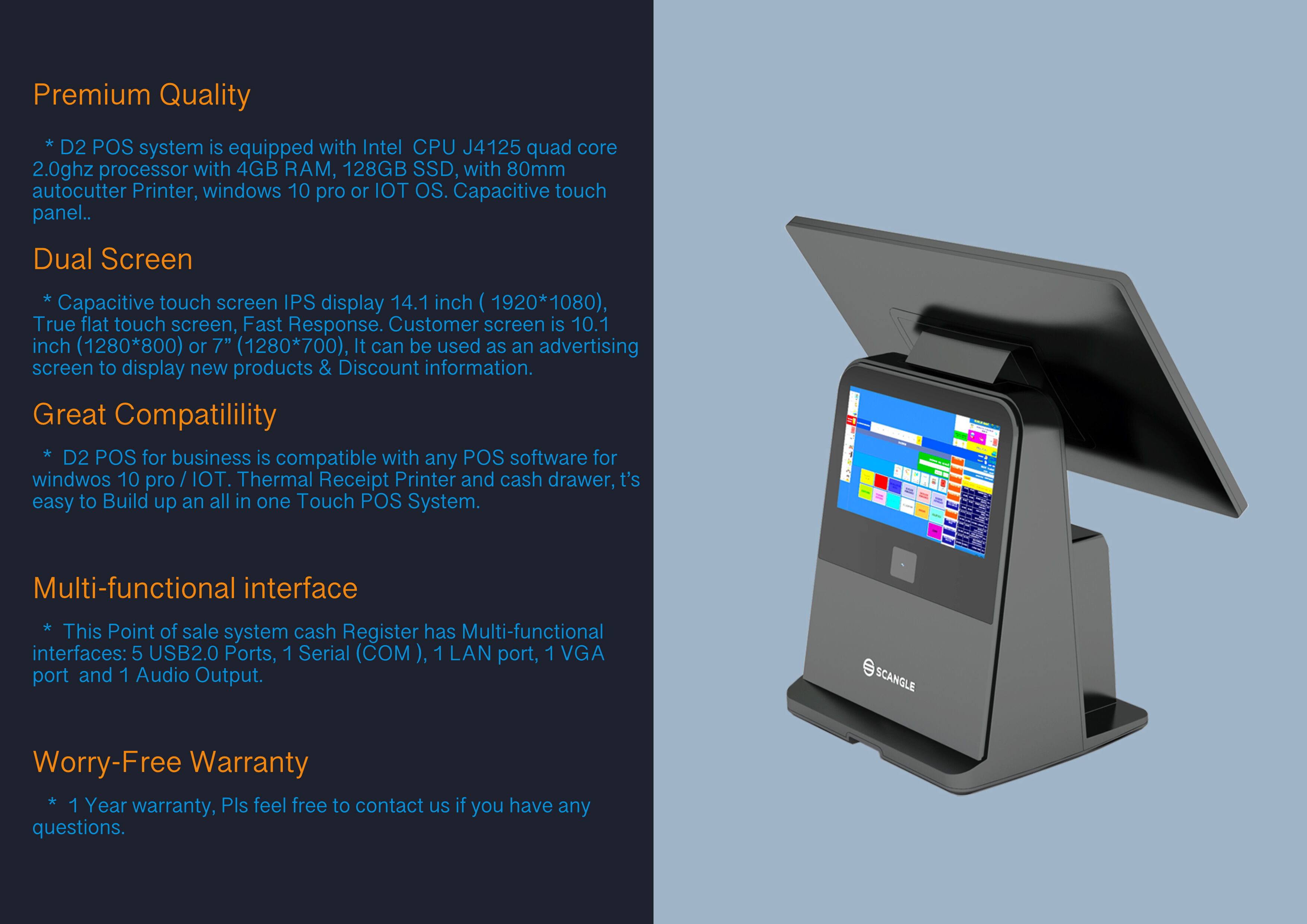 Buy China Wholesale Scangle D2 All In One Touch Pos System With 80mm ...